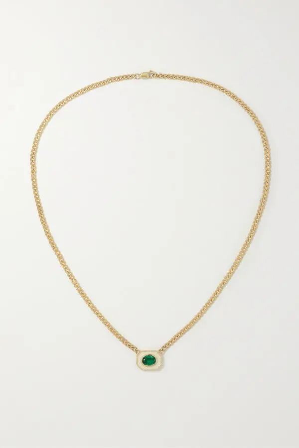Alison Lou Bezel Basket Emerald And Enamel Necklace - Green