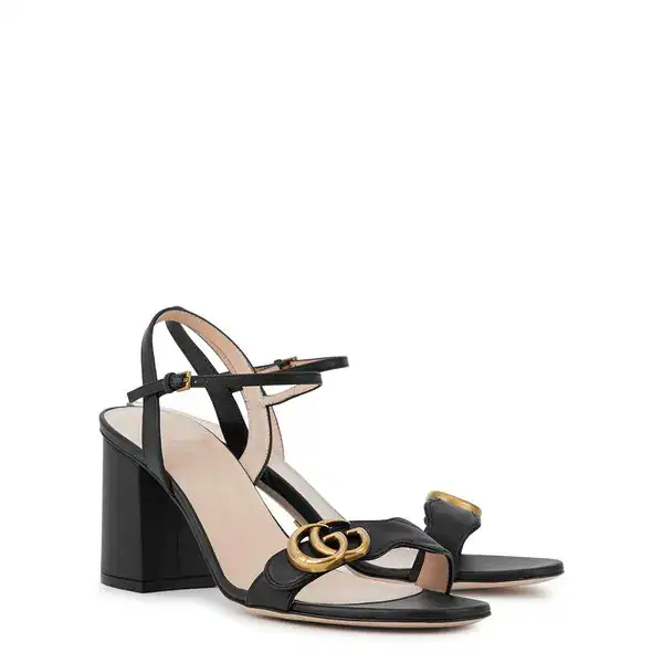 Gucci Gg Marmont 75 Leather Sandals 8 - Black | Editorialist