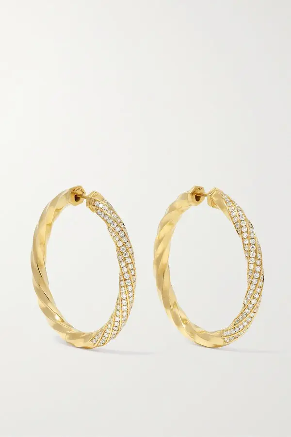 David Yurman Net Sustain Cable Edge 18-karat Recycled- Diamond Hoop Earrings - Gold