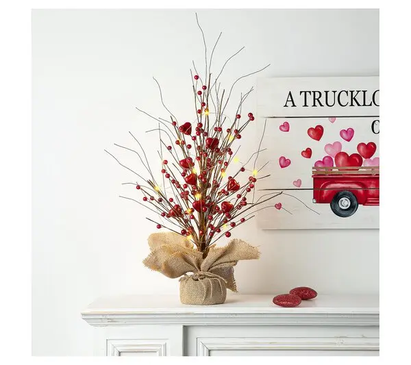 GLITZHOME 18' Led Lighted Valentine's Berry And Hearts Tree