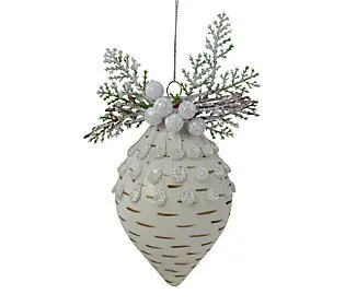 NORTHLIGHT 5' Cedar & Berries White Finial Chri Stmas Ornament