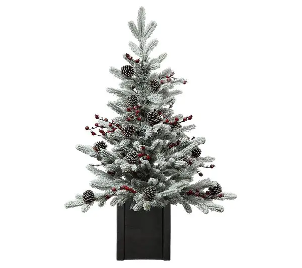 HAUTE DECOR 36' Unlit Flocked Stockhorn Potted Ree W/ Berries