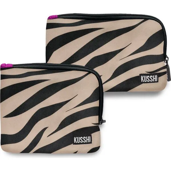 KUSSHI On The Go Pouch Set - Zebra/fuschia