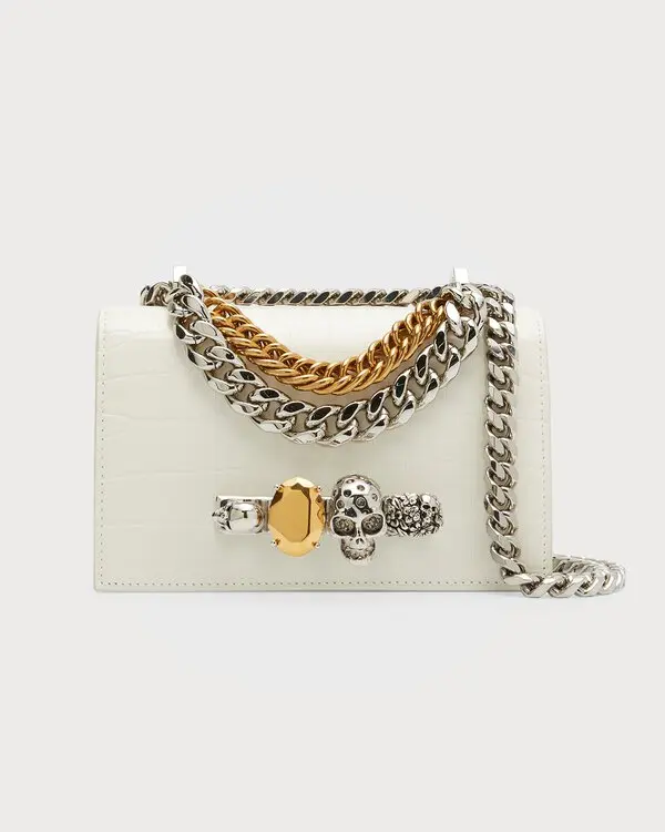 Alexander McQueen Mini Skull Jewel Croc-embossed Bag