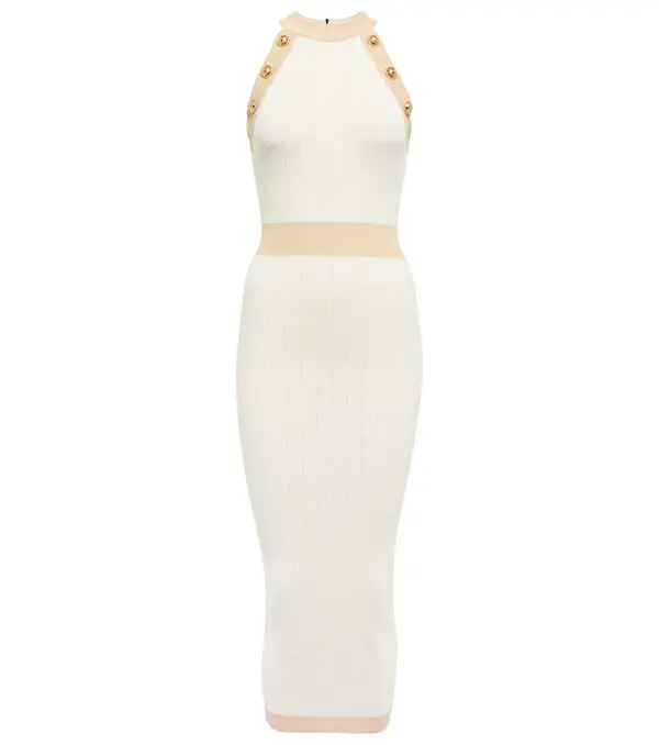 Balmain Ribbed-knit Midi Dress - Multicoloured
