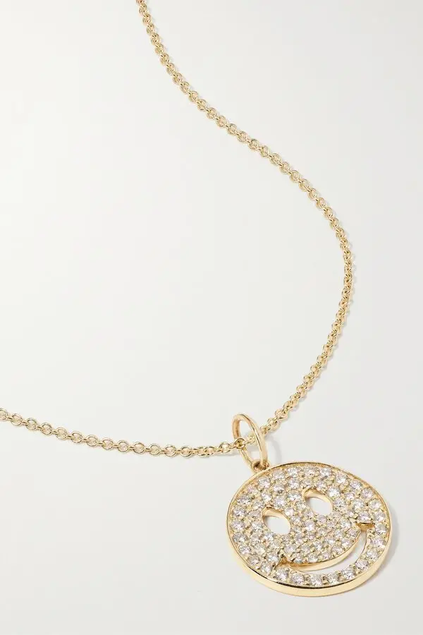 SYDNEY EVAN Medium Happy Face 14-karat Diamond Necklace - Gold