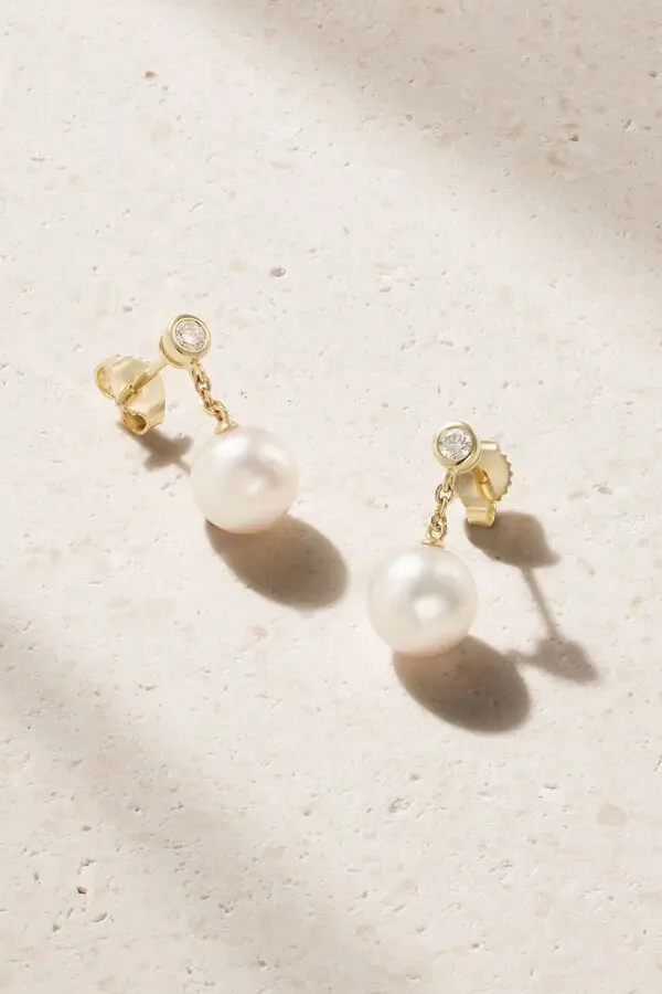 Mikimoto 18-karat Gold, Pearl And Diamond Earrings - White
