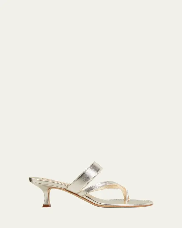 Manolo Blahnik Susa Metallic Crisscross Mule Sandals - Gold