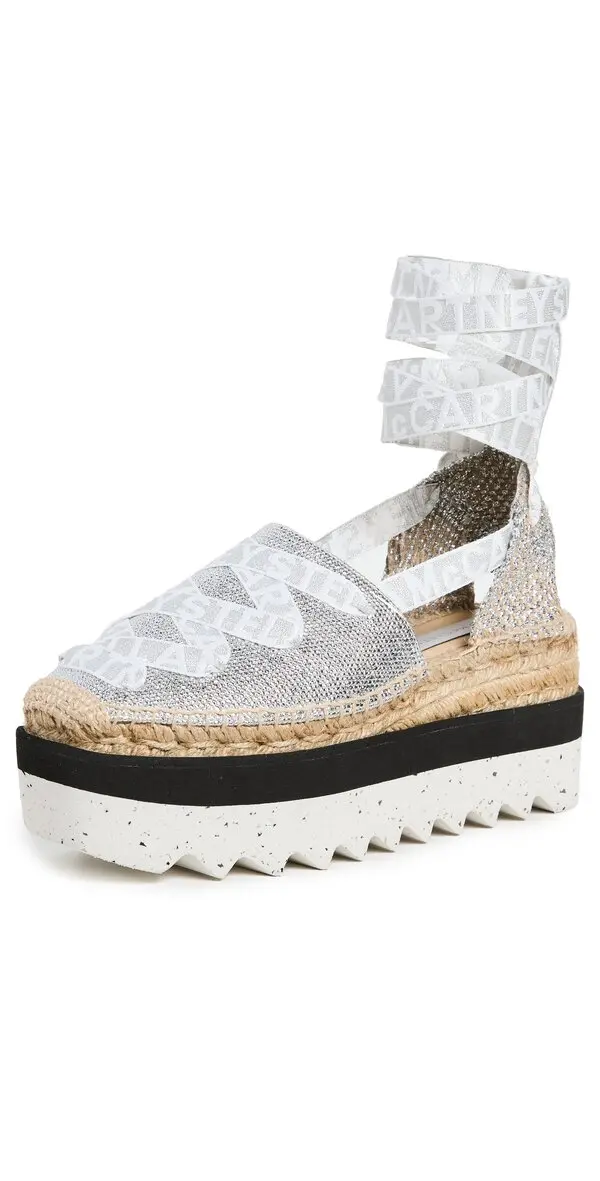 Stella McCartney Gaia Laminated Cotton Platform Espadrilles - Silver