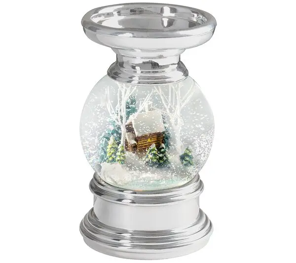 QVC Snowburst Christmas Snow Globe Candle Holder