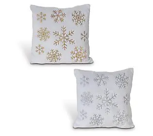 GERSON INTERNATIONAL Set Of 2, 16'l Snowflake Design Pillows Gers N Co