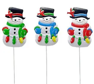 TEMP-TATIONS Set Of 3 Snowman Garden Stakes