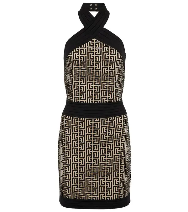Balmain Monogram Halterneck Minidress
