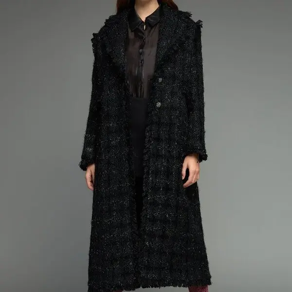 Endless Rose Premium Long Tweed Coat - Black | Editorialist