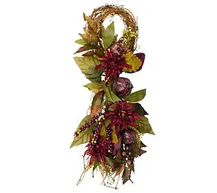 NORTHLIGHT 28' Harvest Mums W/ Pomegranate Grap Evine Swag