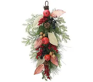 NORTHLIGHT 30' Harvest Berry & Pine Needle Tear Drop Swag