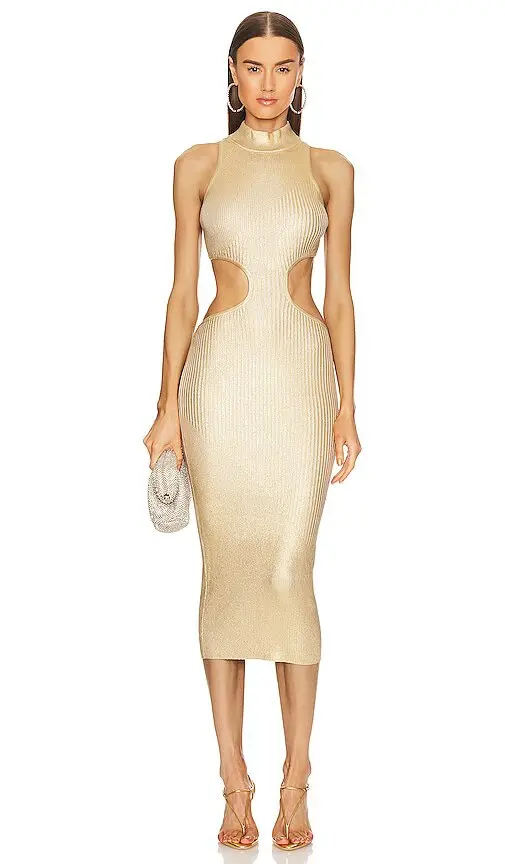 MICHAEL COSTELLO Calista Cut Out Long Midi Dress - Champagne Foil