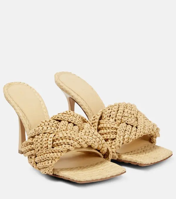 Bottega Veneta Padded Raffia Mules - Beige