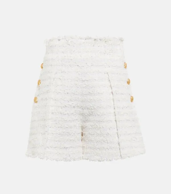 Balmain High-rise Tweed Shorts - White