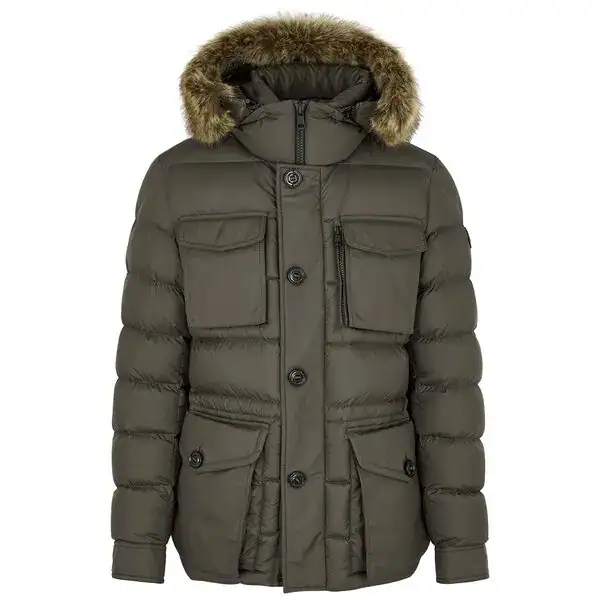 Moncler Chevreuse Faux Fur-Trimmed Quilted Shell Jacket Khaki