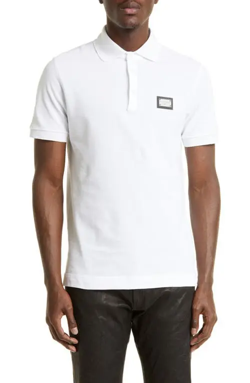 Dolce & Gabbana Logo Plate Cotton Piqué Polo - White