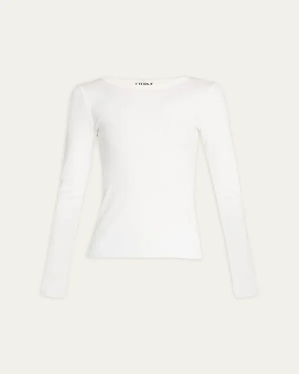 Eterne Long-sleeve Fitted Crewneck Top - Cream