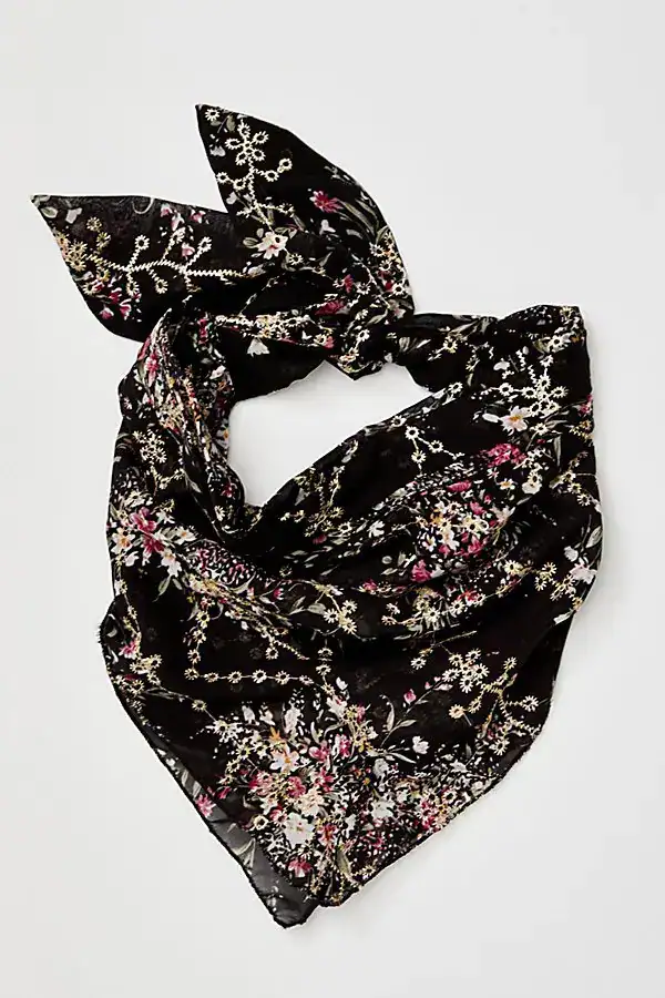 Curried Myrrh Floral Print Hair Scarf In Black - 66% Off 