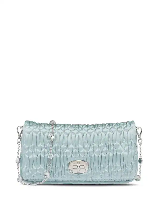 Miu Miu Logo-Plaque Quilted Shoulder Bag Blue Editorialist