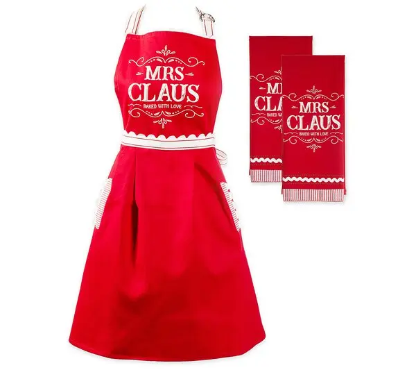 DESIGN IMPORTS 3-pc Mrs. Claus Apron And Dish T Owel Set