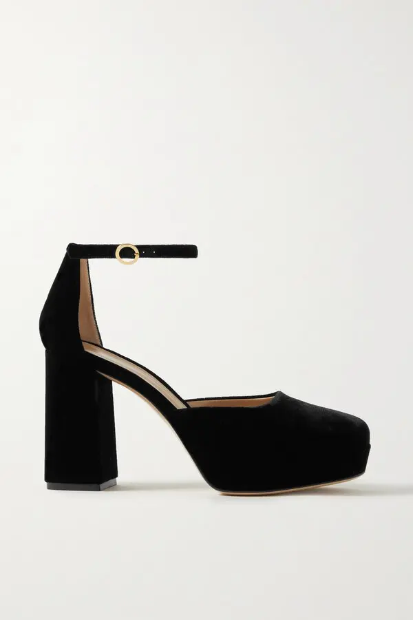GIANVITO ROSSI Vian 100 Velvet Platform Mary Jane Pumps