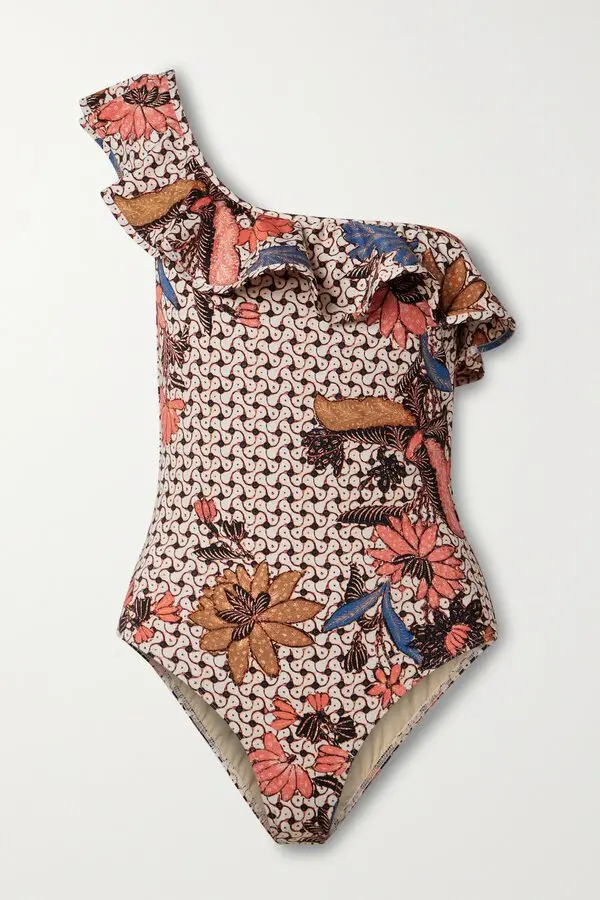 Ulla Johnson Martina Ruffled One-shoulder Printed Swimsuit