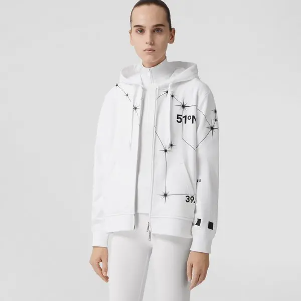 Burberry Constellations Print Cotton Zip Hoodie - White | Editorialist