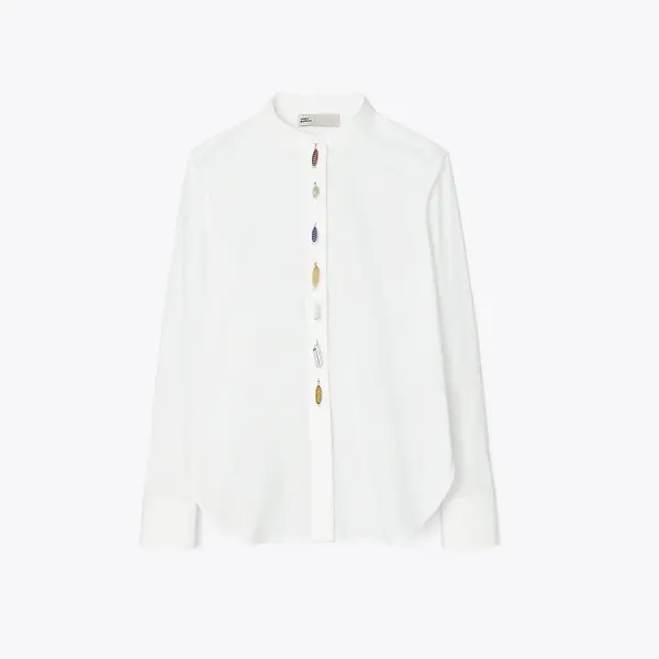 Tory Burch Beaded Poplin Tunic - White | Editorialist