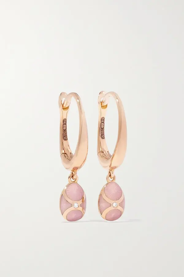 Faberge Palais Tsarskoye Selo Rose Enamel And Diamond Hoop Earrings - Pink