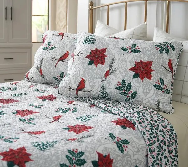 HOME REFLECTIONS As Is Holiday Motif Revers. Quilt Set -king