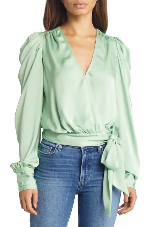 Ramy Brook Pauline Satin Wrap Front Blouse - Pistachio