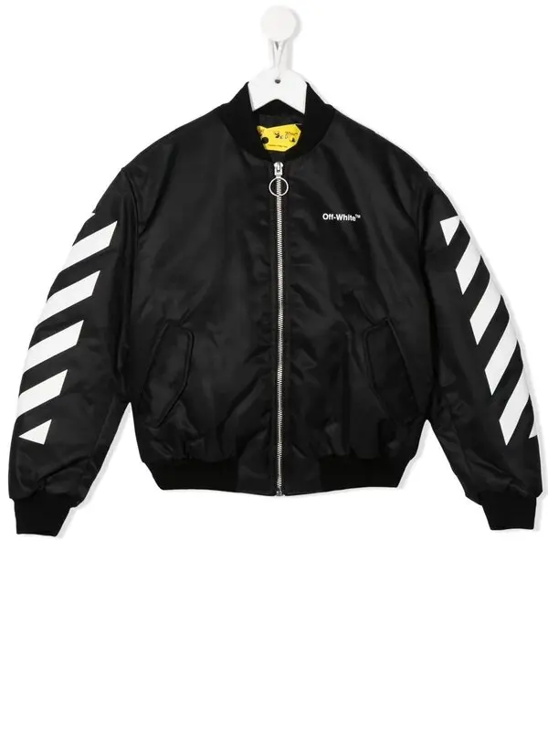 Off-White Black Nylon Bomber Jacket With Diagonal - Black White ...