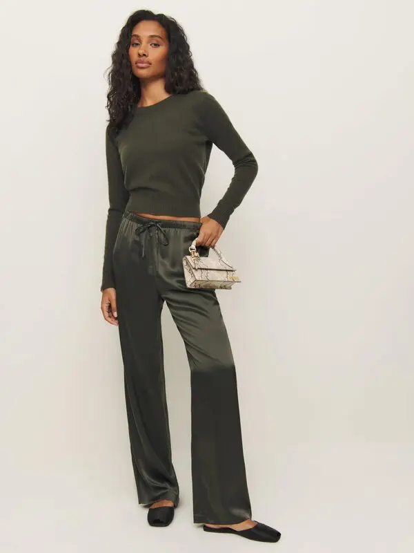 REFORMATION Olina Silk Pant - Pine Tree