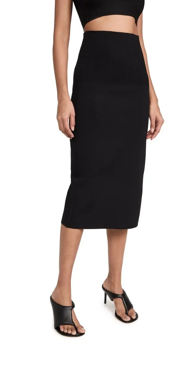 Victoria Beckham Fitted Ribbed Knit Skirt - Black