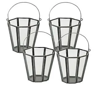 MELROSE Iron Glass Pane Candle Holder Set Of Our