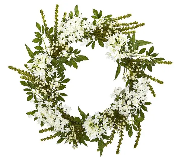 NEARLY NATURAL 24' White Mixed Floral Artificial Wreath Nea Rly Natural