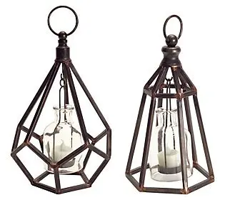 MELROSE Hanging Tea Light Holder W/metal Frame Set Of 2