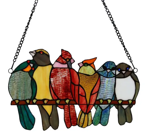 RIVER OF GOODS 9.5'h Birds In Love Stained Glas S Window Panel