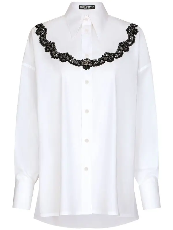 Dolce & Gabbana Lace-insert Poplin Shirt - White