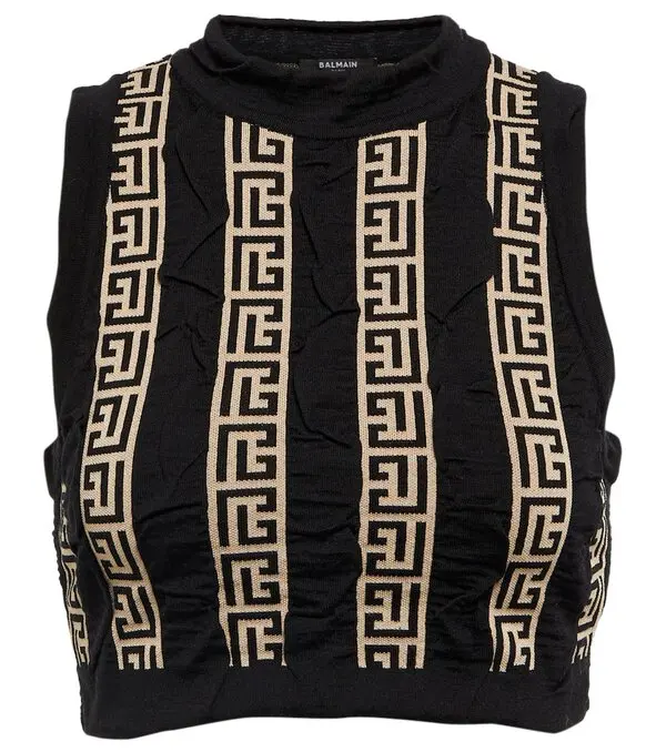 Balmain Monogram Wool-blend Crop Top