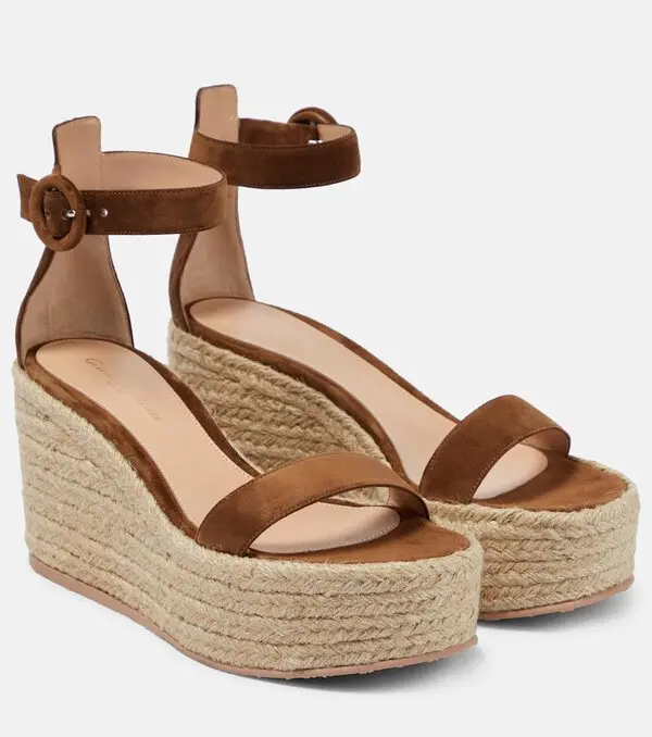 GIANVITO ROSSI Portofino Suede Espadrille Wedges - Brown