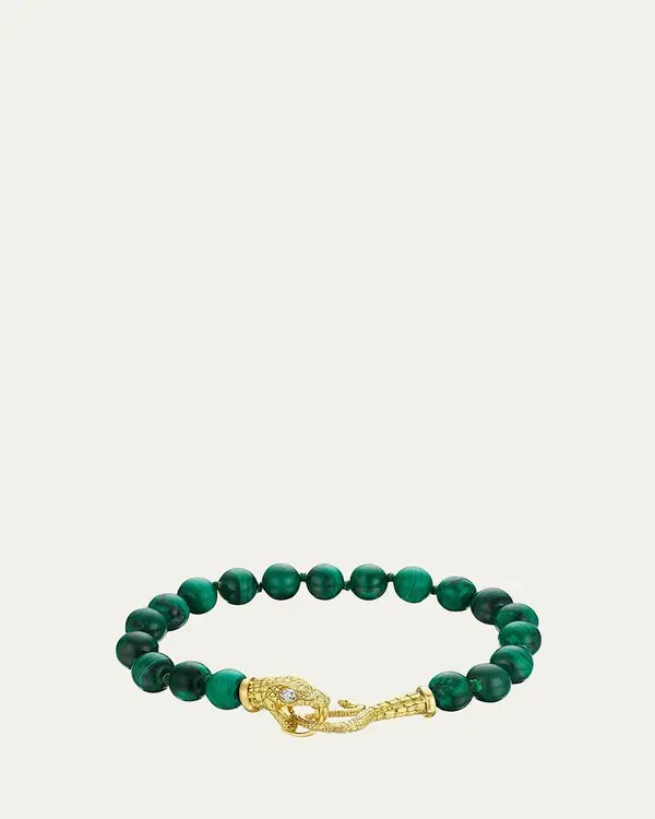 ANTHONY LENT Malachite Bead Bracelet With Diamond Serpent Clasp - Gold