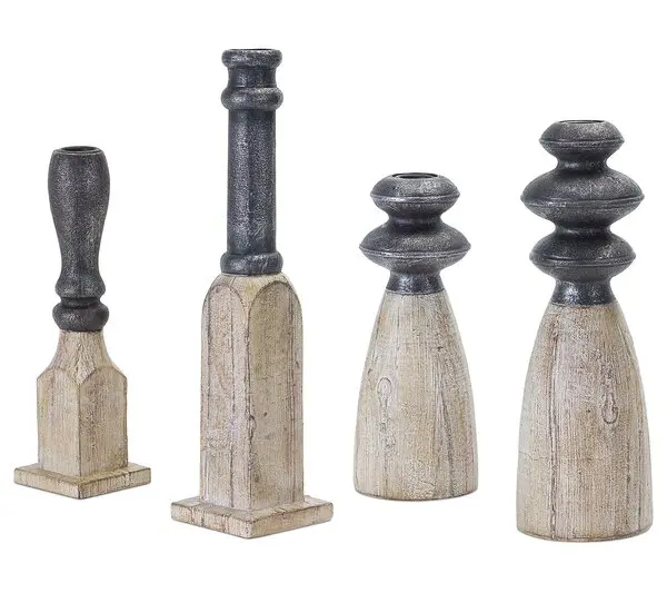 MELROSE White Washed Candle Holders