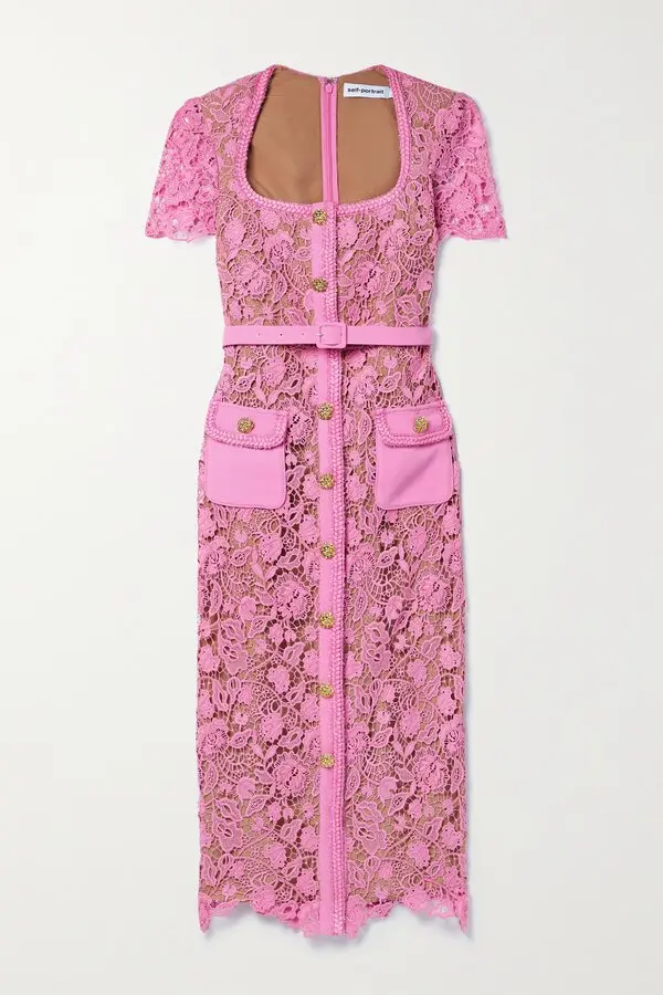 chinese dress ladies Self-Portrait Women's Belted Lace Shirt Dress - Pink