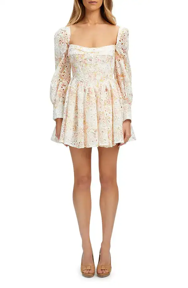 white christmas dresses Bardot Lilah Corset Midi Dress MSRP $189 main image 1